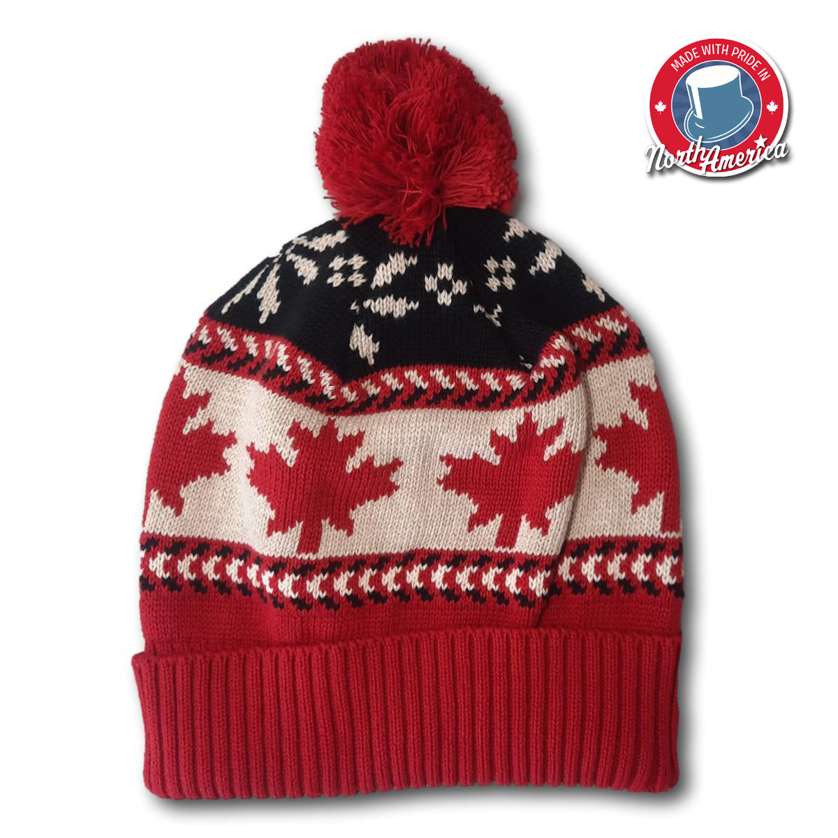 Maple Leaf Toque With Pom Pom :: BeauChapeau Hat Shop